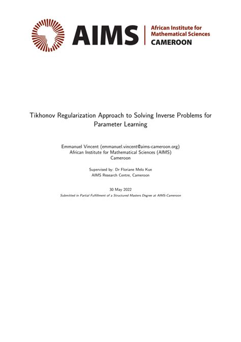 pdf tikhonov regularization approach to solving inverse problems for