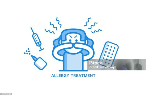 알레르기 비염과 주변의 다양한 약을 가진 젊은 여성과의 알레르기 치료 개념 알레르기에 대한 스톡 벡터 아트 및 기타 이미지 알레르기 코 가공의 인물 Istock