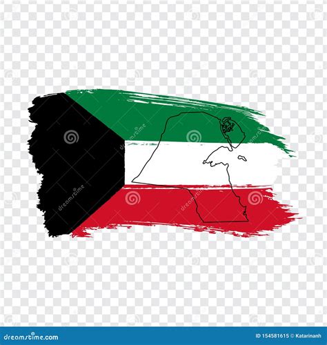 Flag State Of Kuwait From Brush Strokes And Blank Map Of Kuwait High