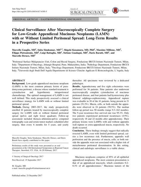 Pdf Clinical Surveillance After Macroscopically Complete Surgery For Low Grade Appendiceal