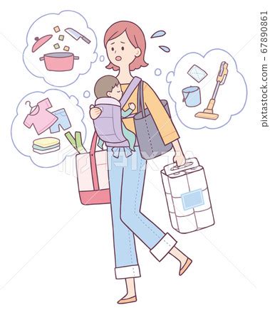 A woman who is busy doing household chores - Stock Illustration ...