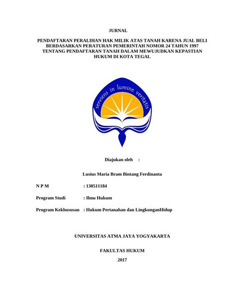 PDF JURNAL PENDAFTARAN PERALIHAN HAK MILIK PENDAFTARAN PERALIHAN