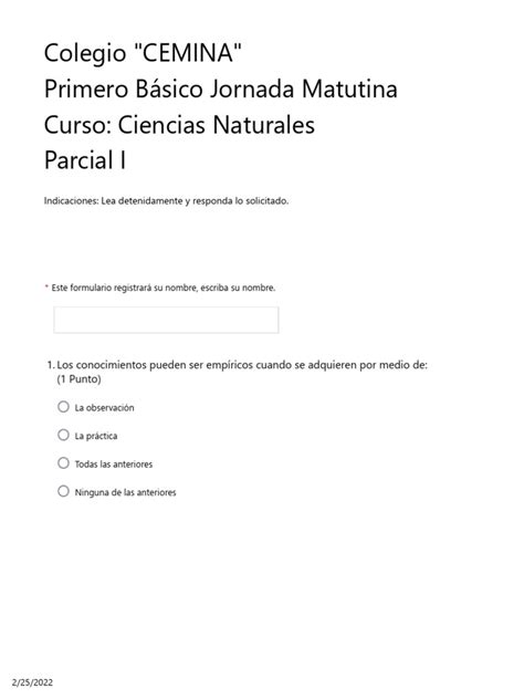 colegio cemina primero básico jornada matutina curso ciencias