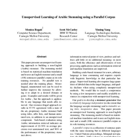 Unsupervised Learning Of Arabic Stemming Using A Parallel Corpus Acl