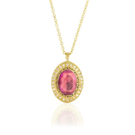 18k Yellow Gold Oval Rosecut Pink Sapphire Pendant Adel Chefridi