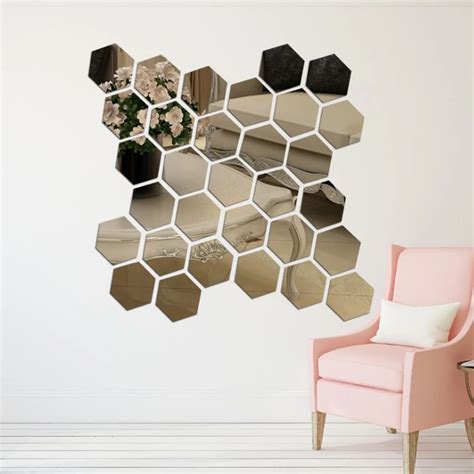 Urijk Hot Sale 12pcsset 3d Hexagon Acrylic Mirror Wall Stickers Diy