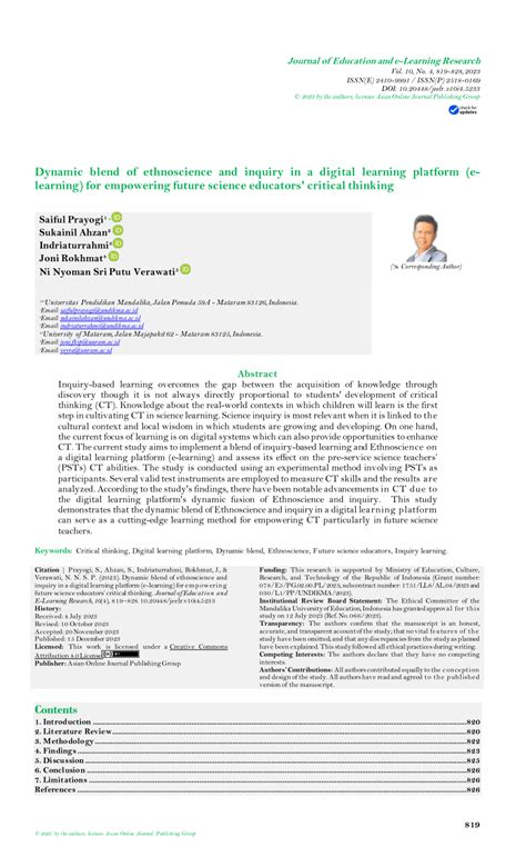 Pdf Dynamic Blend Of Ethnoscience And Inquiry In A Digital Learning Platform E Learning For