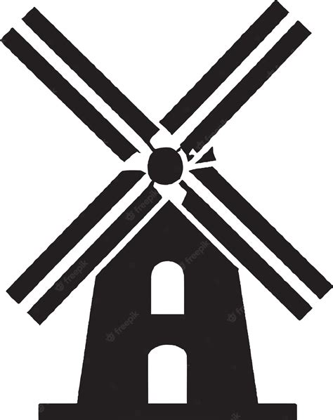 일몰 배경으로 풍차 실루엣 아이콘 프리미엄 벡터