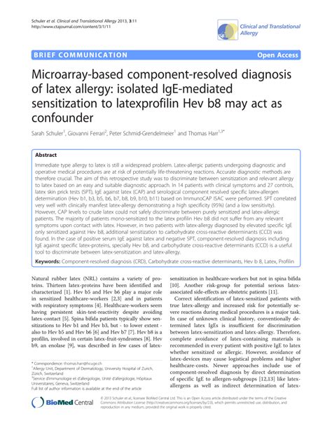 Pdf Microarray Based Component Resolved Diagnosis Of Latex Allergy Isolated Ige Mediated