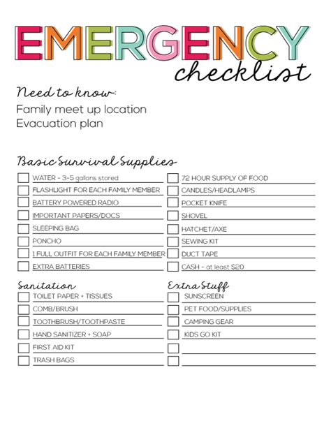Printable Emergency Kit Checklist