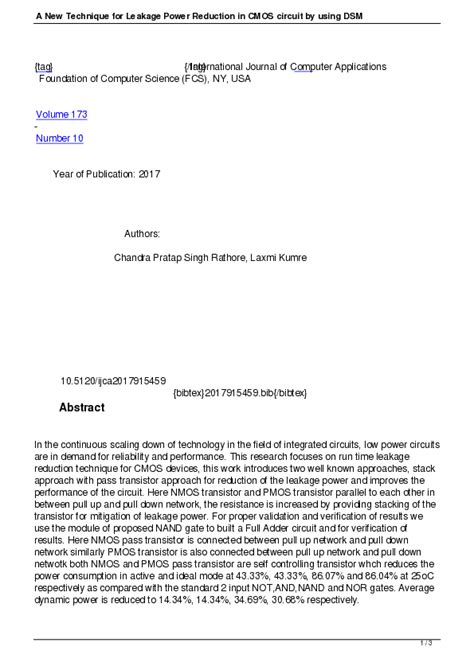 Pdf A New Technique For Leakage Power Reduction In Cmos Circuit By Using Dsm