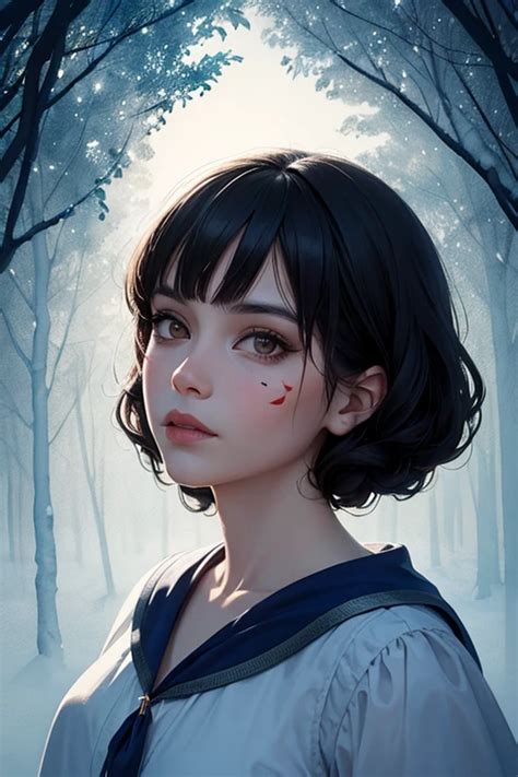 Over Detailed Portrait Of Snow White In A Double Exposure With A Seven