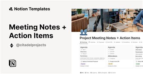 Meeting Notes Action Items Template By Citadel Projects Notion
