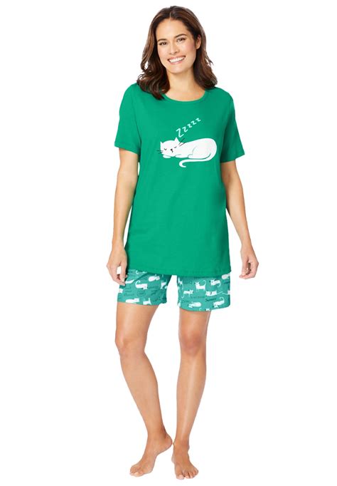 Dreams And Co Womens Plus Size Knit Pj Short Set Pajamas