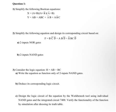 Solved 1 Simplify The Following Boolean Equations
