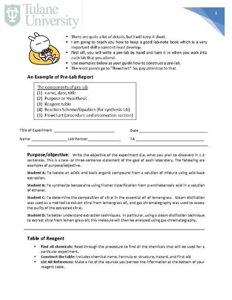 Pre Lab Note Book Example An Example Of Pre Lab Report Purpose Objective Write The Objective