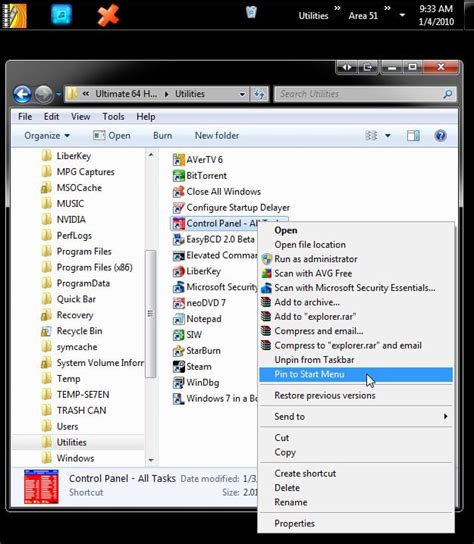 Control Panel All Tasks List Shortcut Tutorials