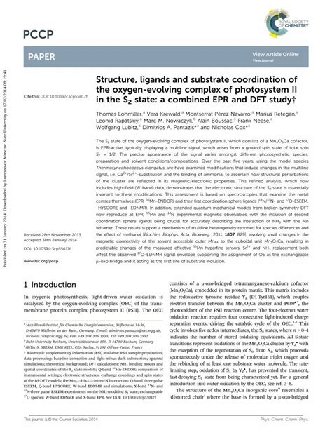 Pdf Structure Ligands And Substrate Coordination Of The Oxygen