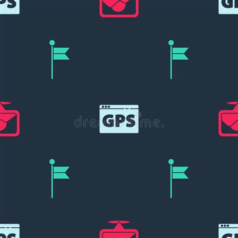 Set Location Gps Device With Map And Marker On Seamless Pattern Vector Stock Vector