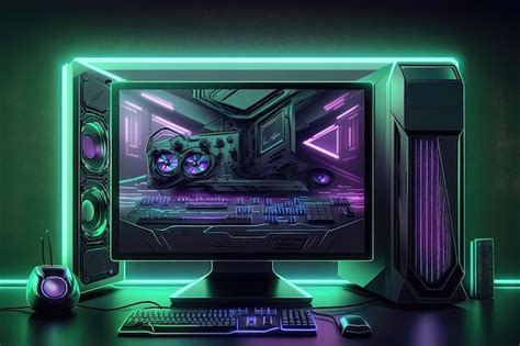 마이크와 헤드셋을 착용하고 컴퓨터 앞에 앉아 비디오 게임을 하며 시청자와 상호 작용하는 스트리머 Generated By Ai 프리미엄 사진