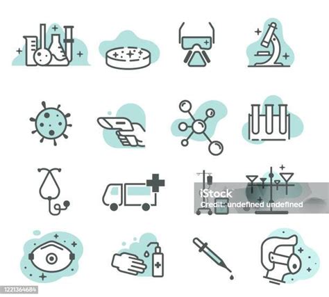 감기와 독감 백신 개발 치료 연구 및 치료 환자를 위한 질병 라인 아이콘 세트 재채기 코로나바이러스 Termometer Icon