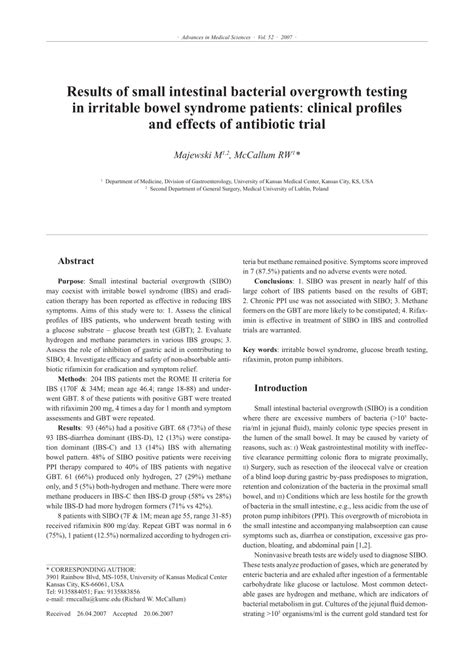 PDF Results Of Small Intestinal Bacterial Overgrowth Testing In Irritable Bowel Syndrome