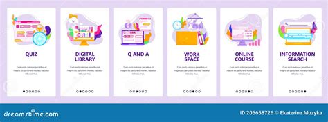 Education Mobile App Interface Screens Template Set Vector Design