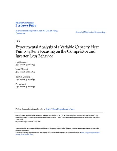Pdf Experimental Analysis Of A Variable Capacity Heat Pump System Focusing On The Compressor