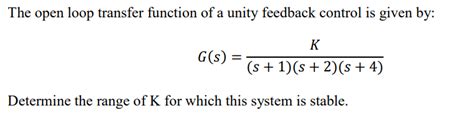 Solved The Open Loop Transfer Function Of A Unity Feedback Chegg