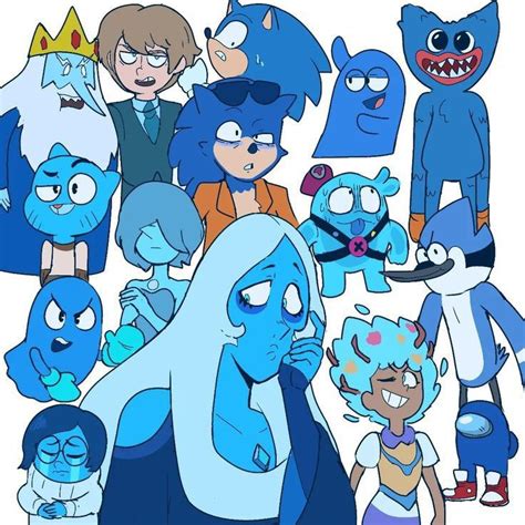 Blue Colour Cartoon Character Drawing