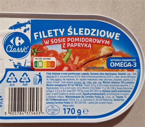 Filety śledziowe w sosie pomidorowym z papryką Carrefour Classic