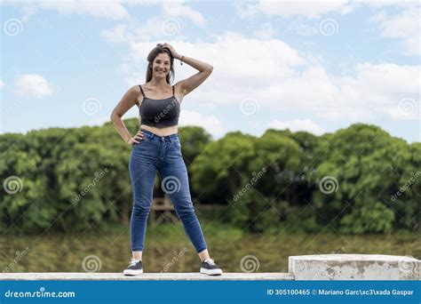 Young Woman Standing On The Railing Stock Image Image Of Horizon Freedom 305100465
