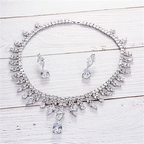 Wedding Cubic Zirconia Necklace And Earring Set With Speedy Delivery