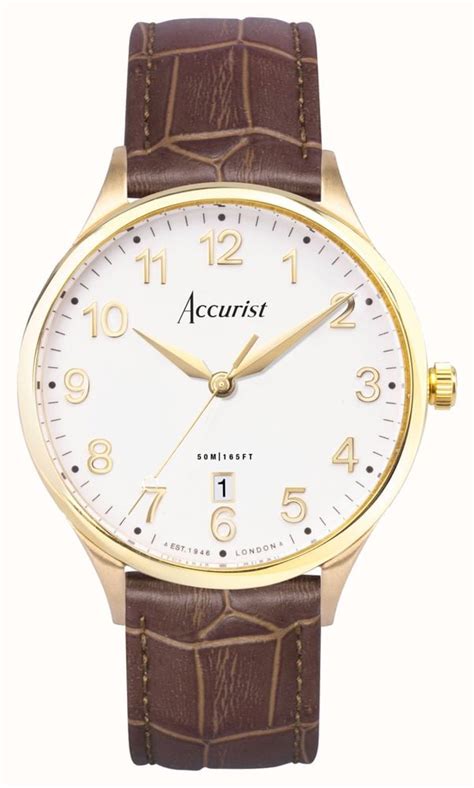 Accurist Mens Classic 37mm White Dial Brown Leather Strap 73001