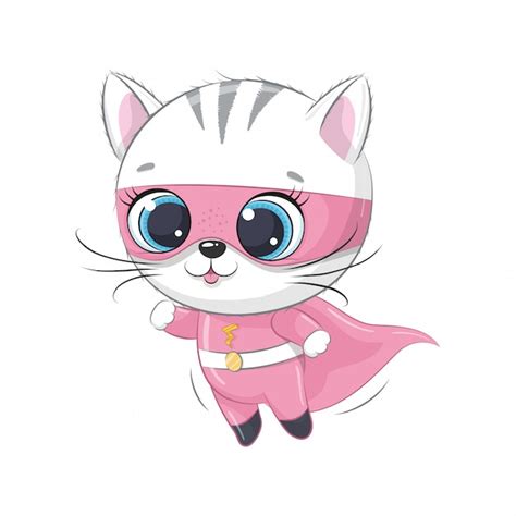 Cute Kitten Super Hero Premium Vector