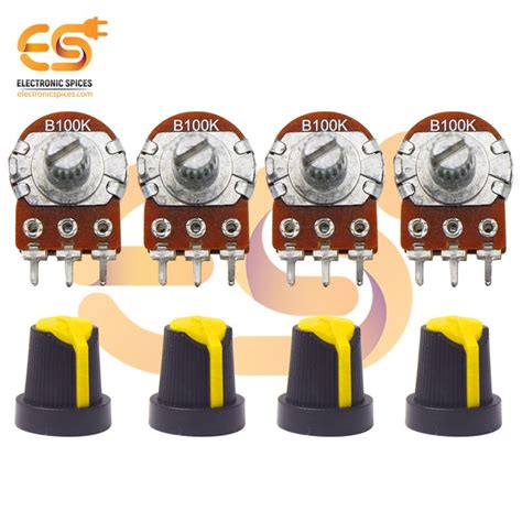 Combo Of 100k 6 Pin Round Shaft Dual Gang Rotary Potentiometer A100