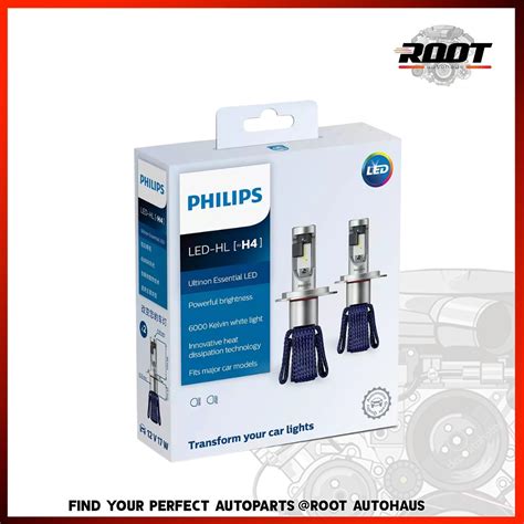หลอดไฟหน้ารถยนต์ PHILIPS H4 Ultinon Essential LED 6000K (+150%) สำหรับ ...