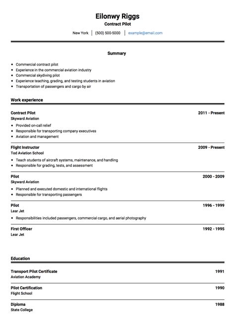 Pilot Cv Examples And Templates Visualcv
