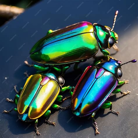 Beautiful Jewel Beetles Reflecting Sunlight With Iridescent Colors