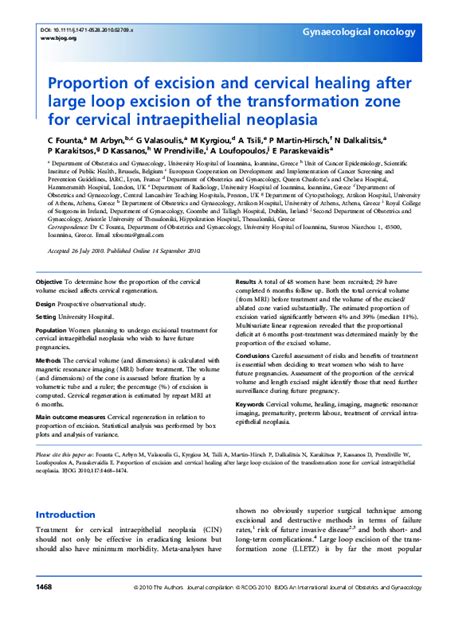 Pdf Proportion Of Excision And Cervical Healing After Large Loop