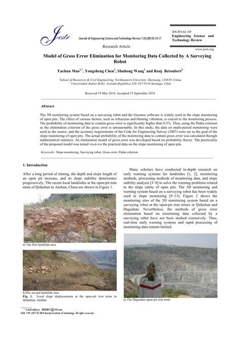 Pdf Model Of Gross Error Elimination For Monitoring Data Collected By A Surveying Robot