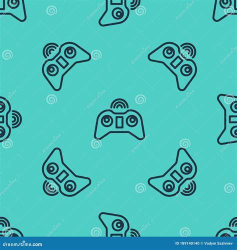 Black Line Wireless Gamepad Icon Isolated Seamless Pattern On Green Background Game Controller