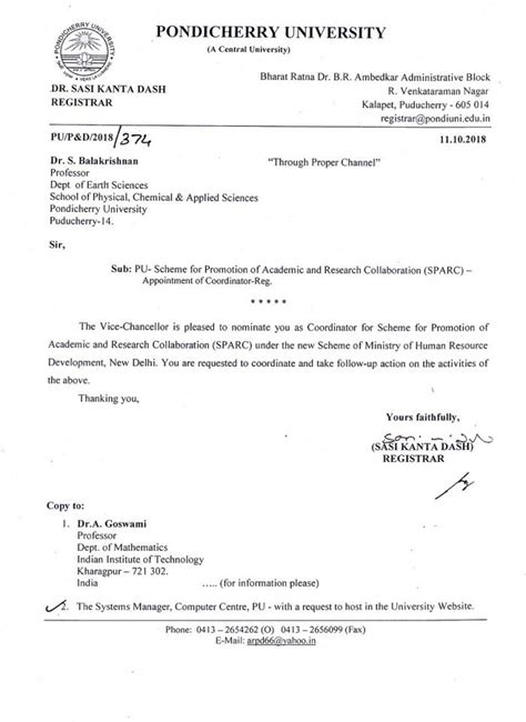 Scheme For Promotion Of Academic And Research Collaboration Sparc Appointment Of