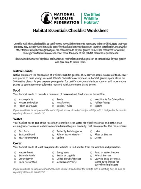 Nwf Garden Certification Checklist Pdf Habitat Botany