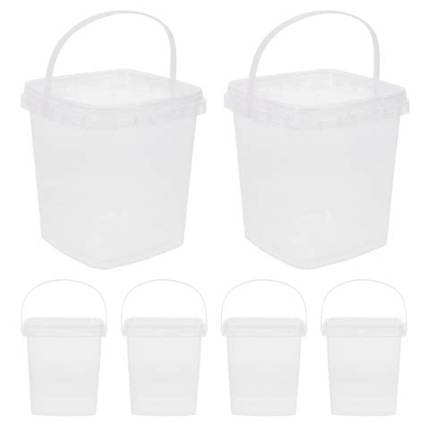 6pcs Square Clear Small Bucket With Lid Ice Cream Bucket Milk Tea Popcorn Bucket 1l
