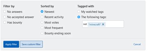 why can t we create a custom filter with only excluded tags meta