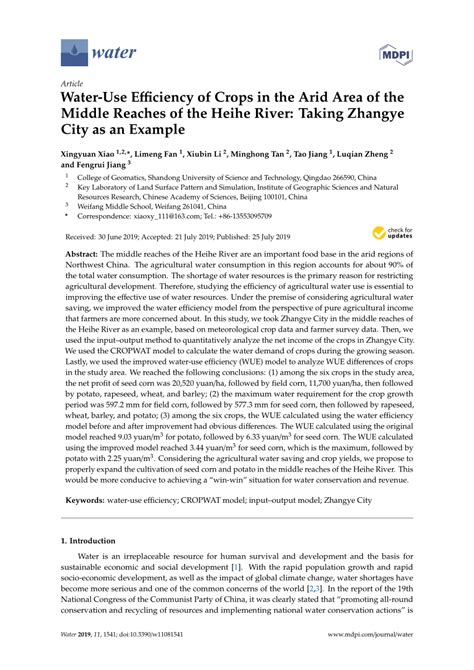 Pdf Water Use Efficiency Of Crops In The Arid Area Of The Middle
