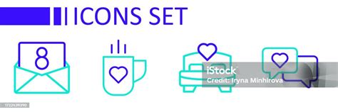 말풍선 침실 커피 컵 하트 3월 8일 아이콘이 있는 봉투에 하트 라인을 설정합니다 벡터 0명에 대한 스톡 벡터 아트 및 기타 이미지 Istock