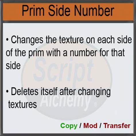 Second Life Marketplace Script Alchemy Prim Side Number Script Boxed