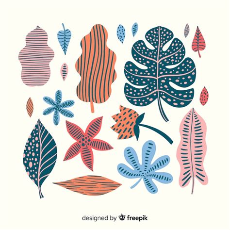 抽象的な手描きの花と葉 無料のベクター